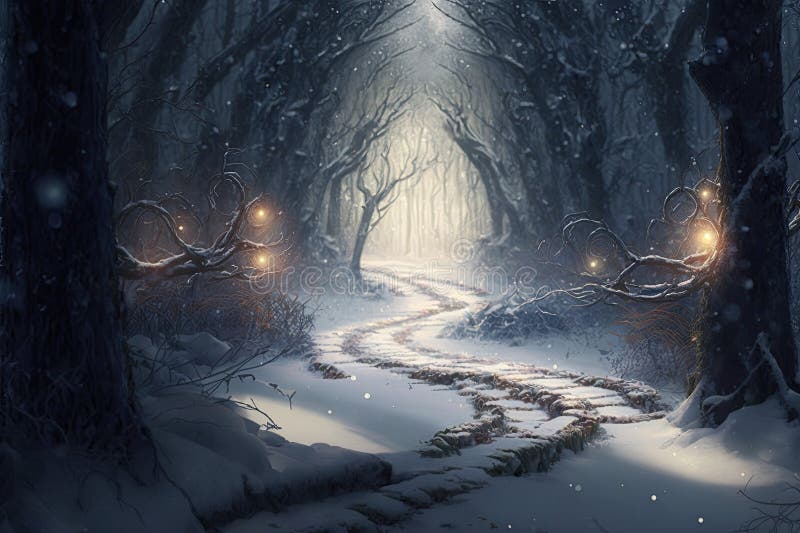 Snowy Elf Forest with the Tracks of Magical Creatures Visible in the ...