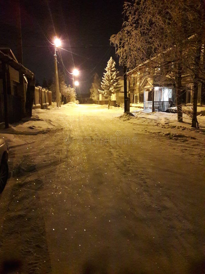 Snowy evening stock photo. Image of shines, snowy, lights - 121353630