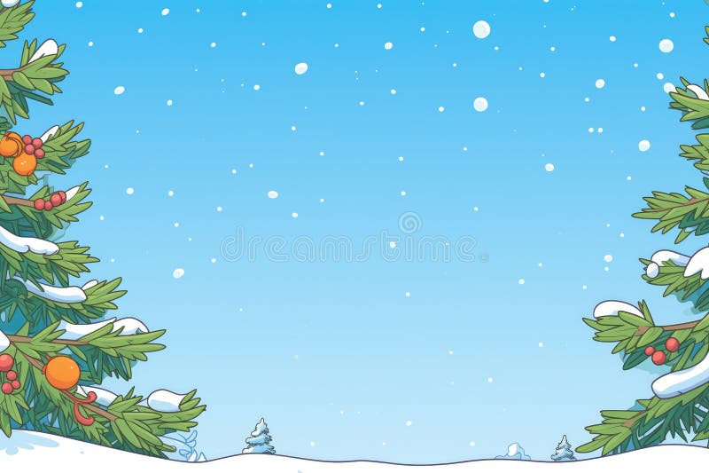 Snowy Evergreen Border Framing a Clear Blue Sky Stock Photo - Image of ...