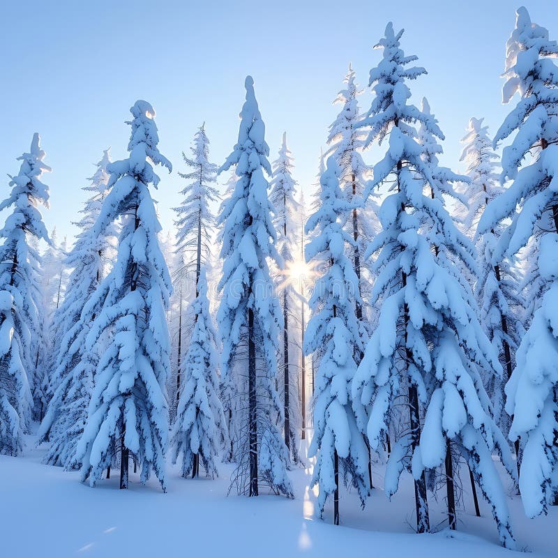 Snowy Finnish Forest with Sunlight Stock Illustration - Illustration of ...