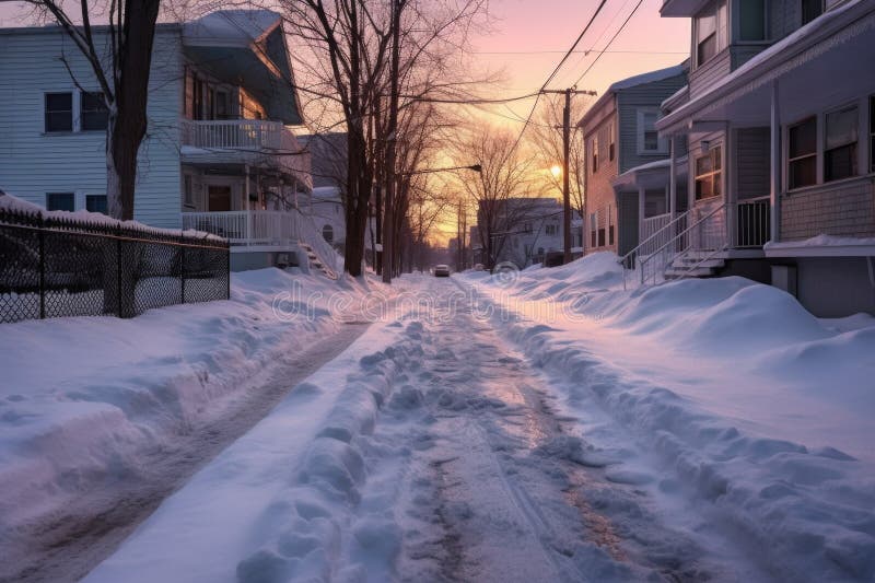 Snowy Footprints Meandering Down an Unplowed Sidewalk Stock ...
