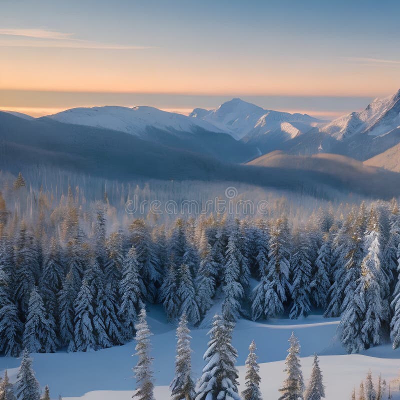 A Snowy Forest with a Clearing and a Distant Mountain Range3 ...