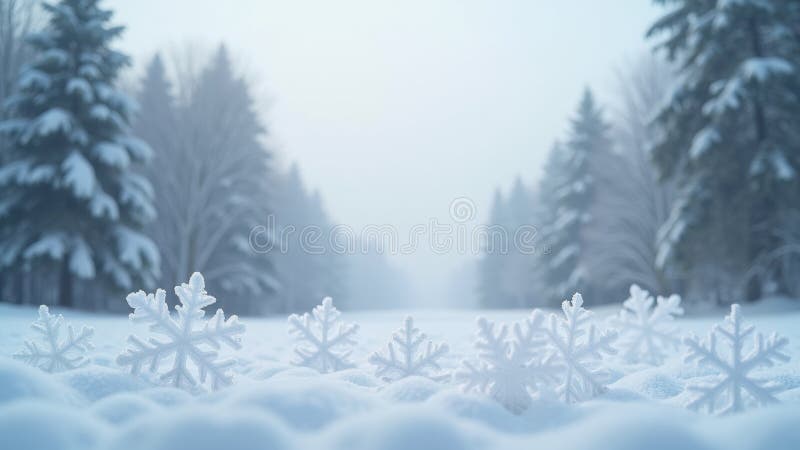 Snowy Forest with a Few Snowflakes on the Ground Stock Photo - Image of ...