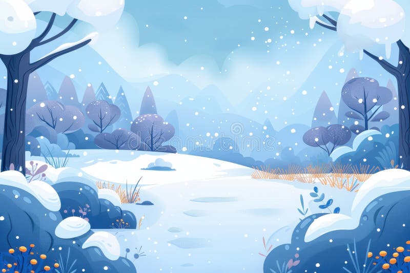 Snowy Forest Landscape with Blue Trees and Falling Snow Stock ...