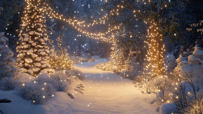 Snowy Forest Path Creating a Magical Holiday Scene Stock Illustration ...