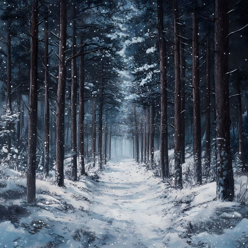 Snowy Forest Path stock illustration. Illustration of environment ...