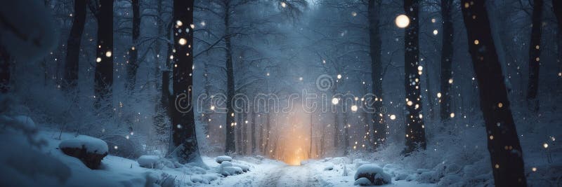Snowy Forest Path at Night stock illustration. Illustration of frost ...