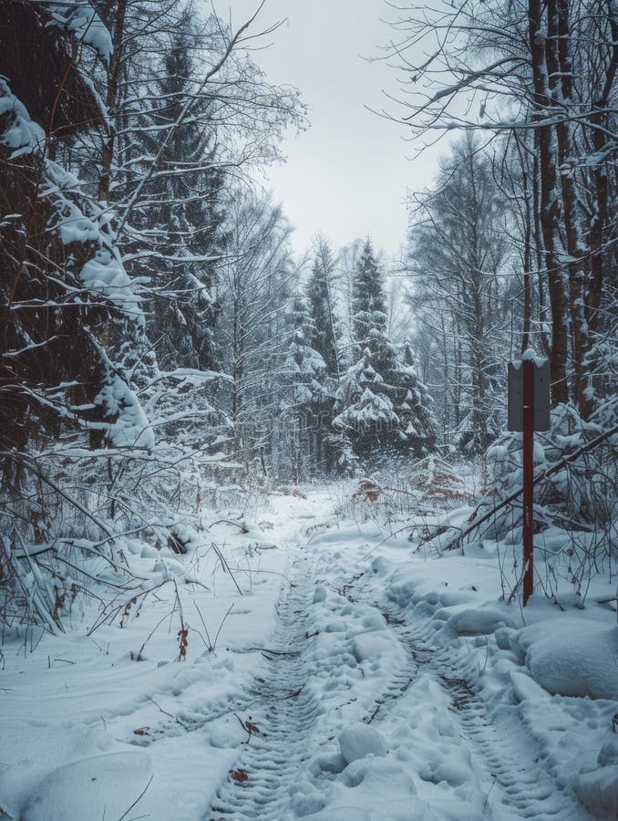 Snowy Forest Path stock image. Image of forest, landscape - 375429807