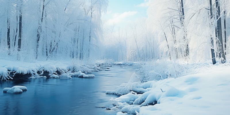 Snowy forest stream stock image. Image of calm, travel - 375091249