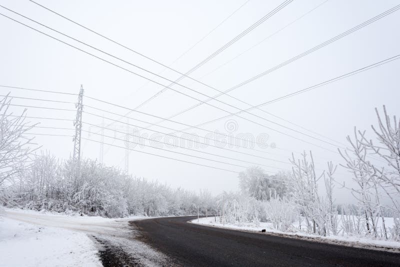 Snowy and Frozen Power Lines Stock Image - Image of frost, frozen: 83606869