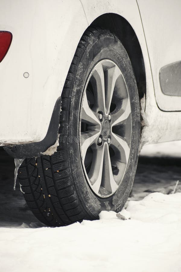Snowy Ground and Car Snow Tires Stock Image - Image of frozen, climate ...