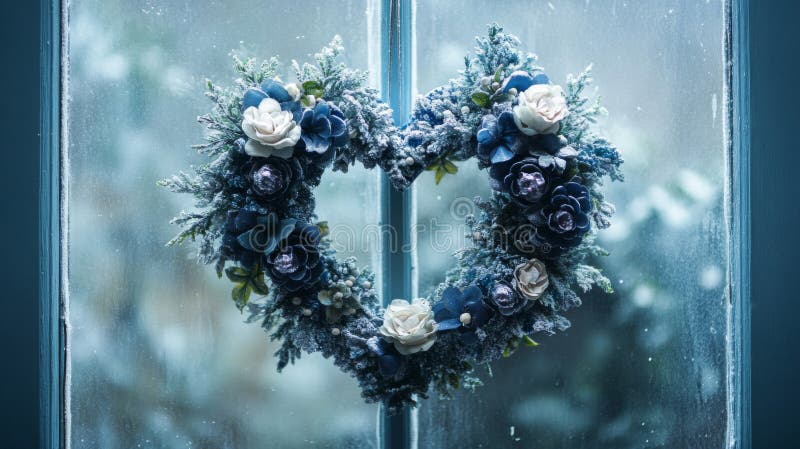 Snowy Heart Shaped Wreath Adorns Window Stock Illustration ...
