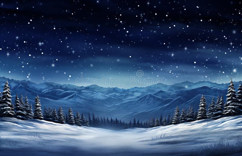Snowy Hills and Fir Trees Under the Winter Sky Stock Illustration ...