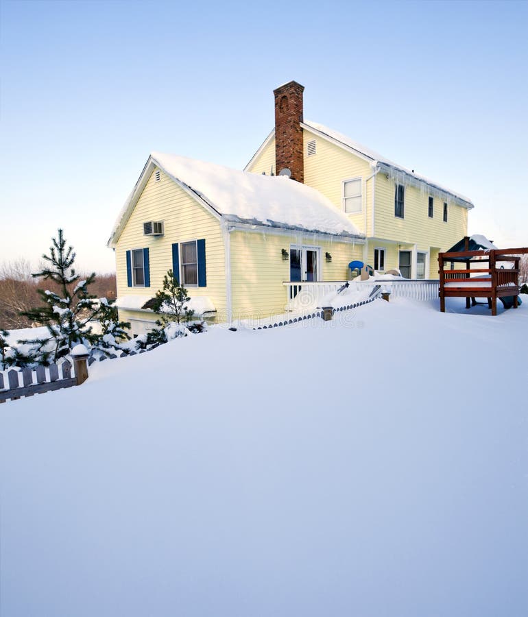 Winter: New England Farmhouse in Snow Stock Photo - Image of bare, farm ...
