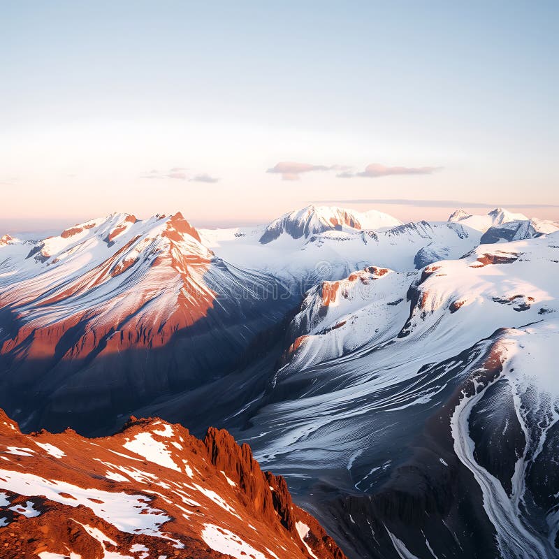 Snowy Icelandic Peaks at Morning Light Stock Illustration ...
