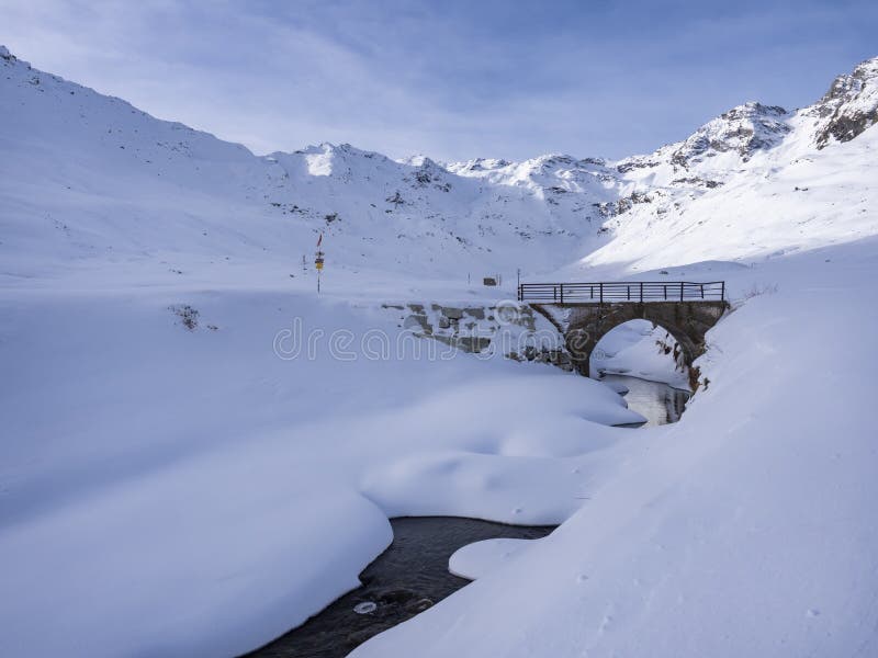 Snowy Landscape in the Alps of Montespluga Stock Photo - Image of blue ...