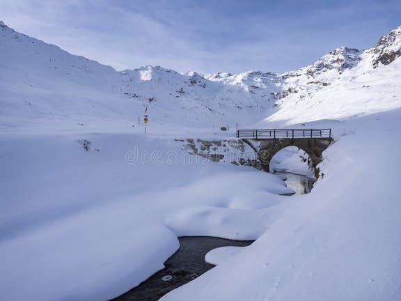 Snowy Landscape in the Alps of Montespluga Stock Photo - Image of blue ...