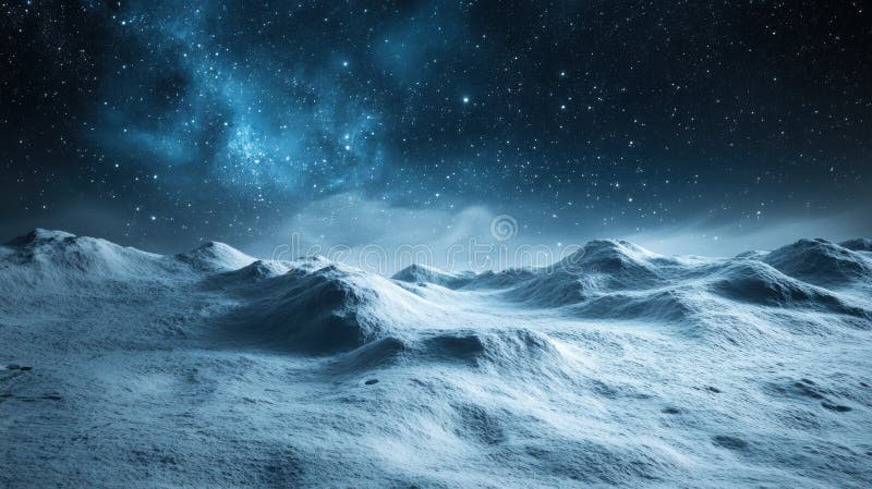 A Snowy Landscape with a Bright Blue Sky and Stars, AI Stock Image ...