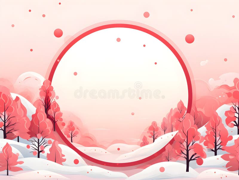 A Snowy Landscape with a Circle in the Middle. Abstract Ruby Snowflakes ...