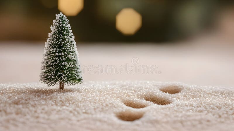 Snowy Landscape with Footprints and Tiny Tree Stock Illustration ...