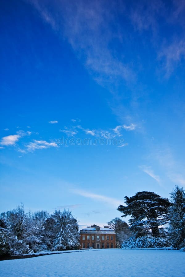 Snowy Landscape with Manor House Stock Image - Image of countryside ...