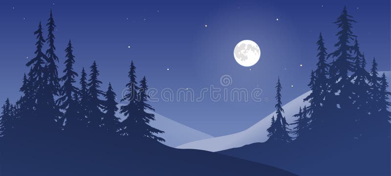 Snowy Landscape with Moon stock illustration. Illustration of landscape ...