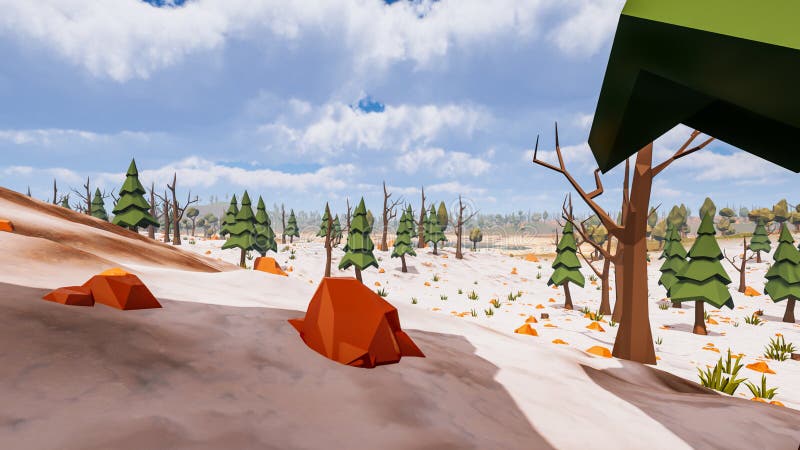 Snowy Landscape of a Natural and Virtual Environment Design 3d Render ...