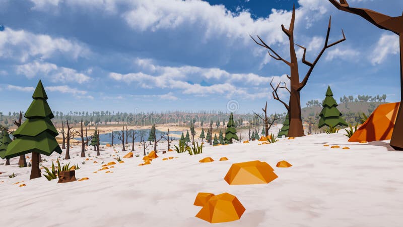 Snowy Landscape of a Natural and Virtual Environment Design 3d Render ...