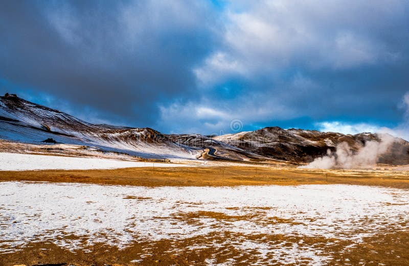 Snowy Landscape with Steam Chimney in the Background Stock Photo ...
