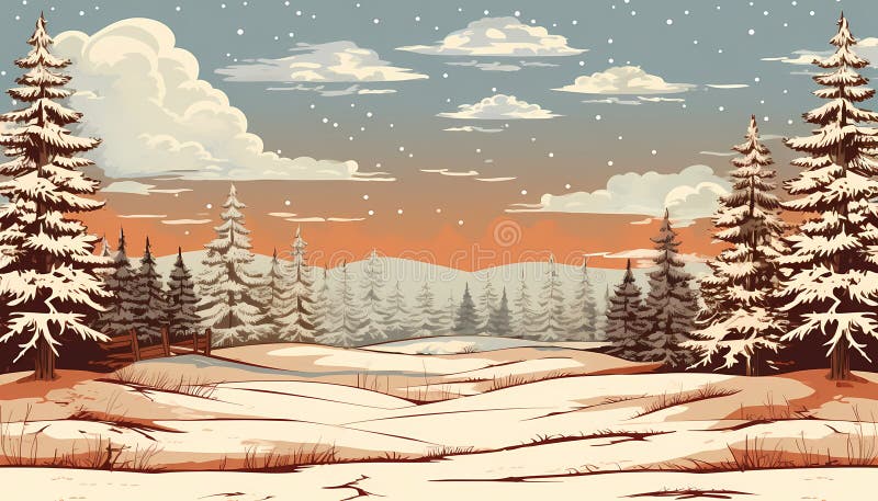 A Snowy Landscape with Trees and Hills, Winter Landscape with Snow and ...