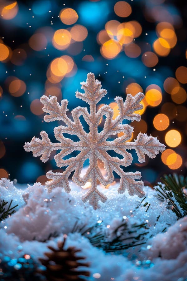 Among Snowy Landscapes with a Blue Sky, is a Large Snowflake Stock ...