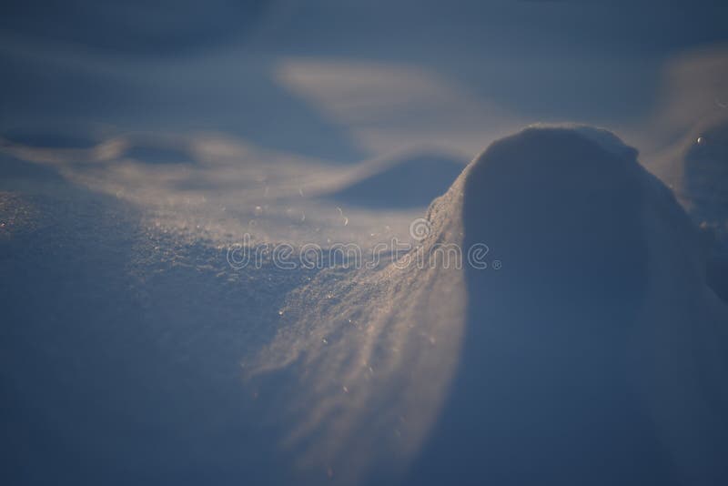 Snowy Landscapes and Snow Close-up in Sunbeams. Grass and Objects in ...