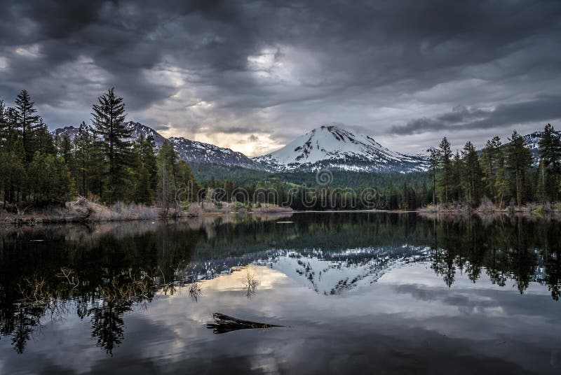 Snowy Lassen Peak And Manzanita Lake Lassen Volcanic National Park