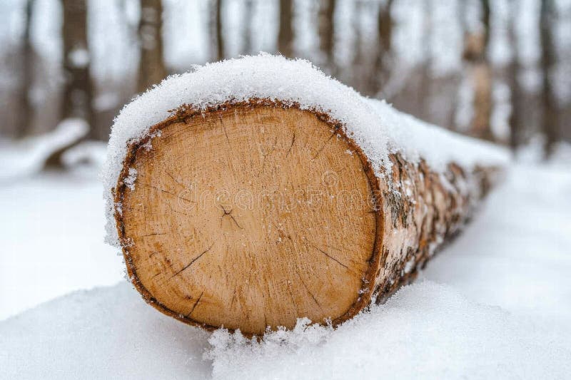 Snowy log in winter forest stock illustration. Illustration of white ...