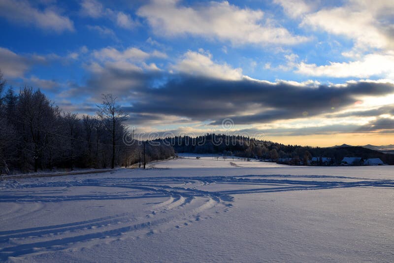 Snowy meadow in mountains stock image. Image of tranquil - 69149513