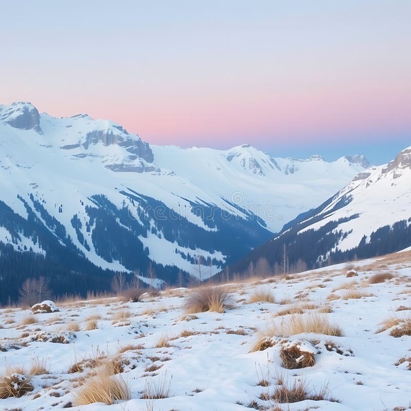 Snowy Meadow in Swiss Alps at Dawn Stock Illustration - Illustration of ...