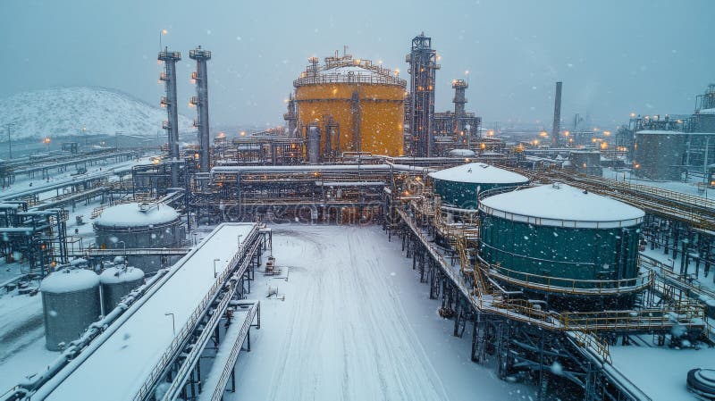 Snowy Mining Site with Energy Generation Infrastructure and Extraction ...
