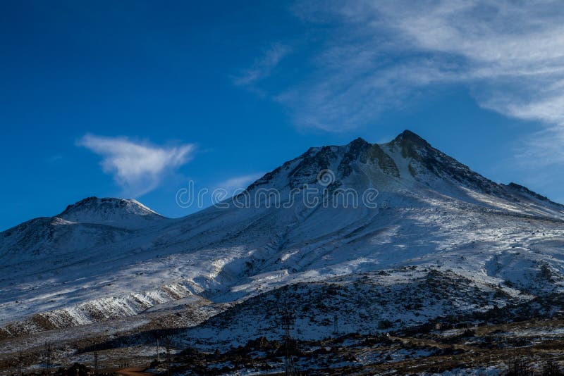 Snowy Mount Hasan Volcano Anatolia Turkey Aksaray Sunset Pink Red ...
