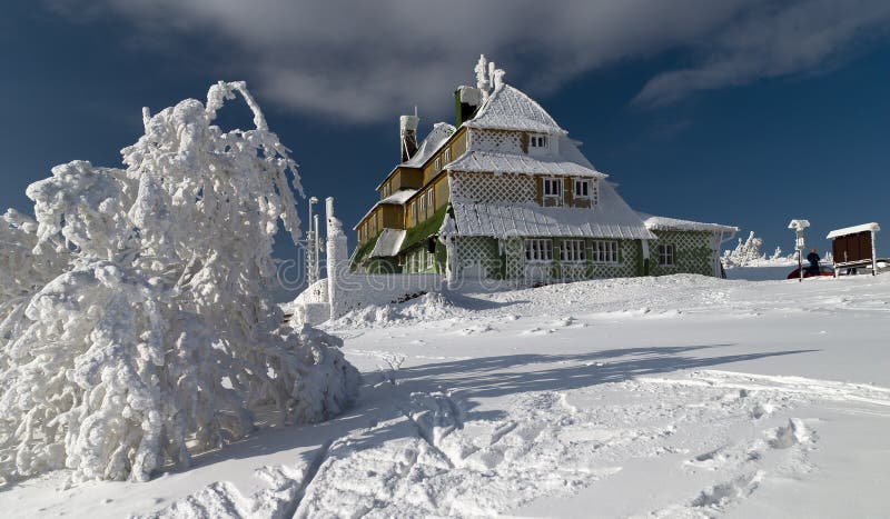 Snowy mountain hut stock image. Image of cottage, wooden - 17235579