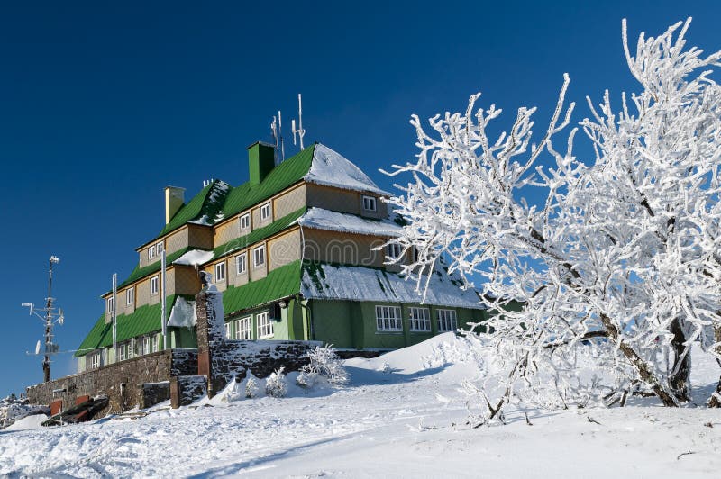 Snowy mountain hut stock image. Image of cottage, wooden - 17235579