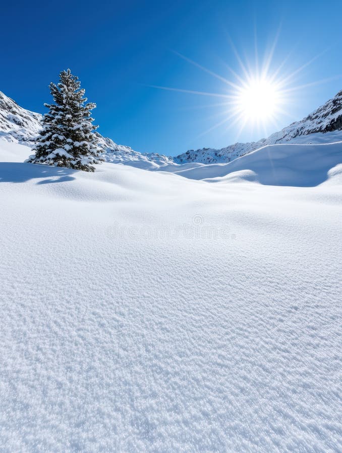Snowy Mountain Landscape with Pine Tree and Sunburst Stock Illustration ... Snowy Mountain Landscape with Pine Tree and Sunburst Stock Illustration ...