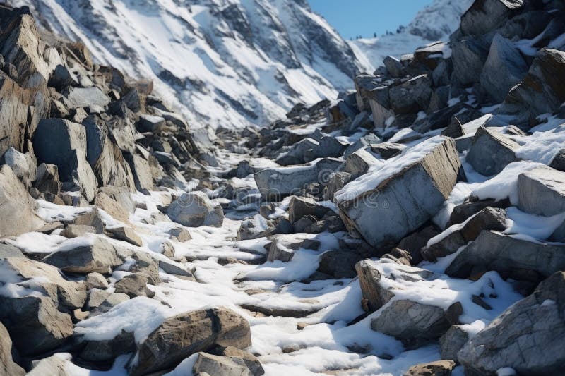 A Snowy Mountain Landscape with Rocks and Natural Terrain Stock Photo ...