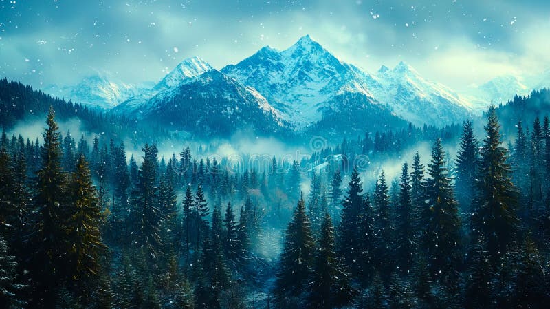 A Snowy Mountain Landscape with Trees in the Foreground Stock Image ...