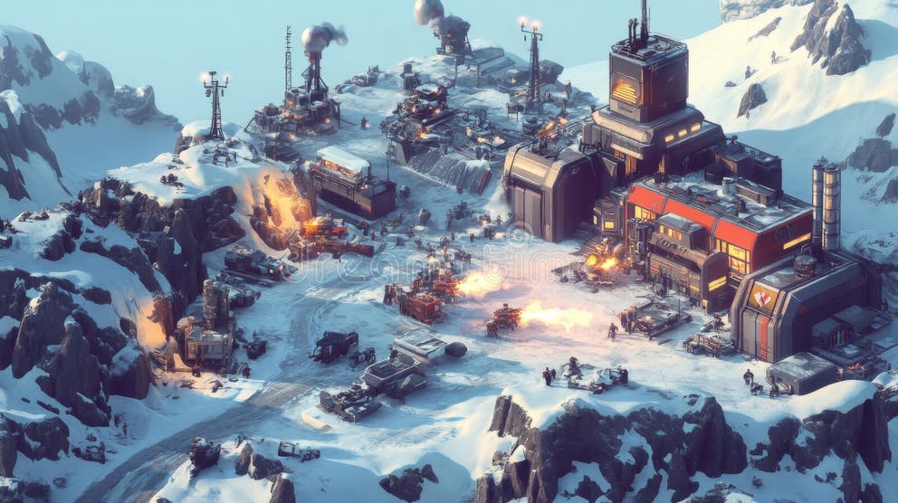 Snowy Mountain Military Base Under Attack Stock Illustration ...