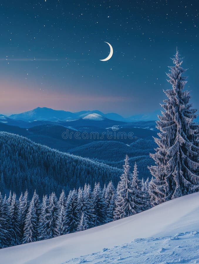 Snowy Mountain at Night stock image. Image of covered - 379232425