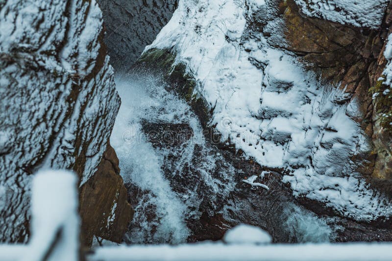 Snowy Mountain Park with Creek between Rocks Stock Photo - Image of ...