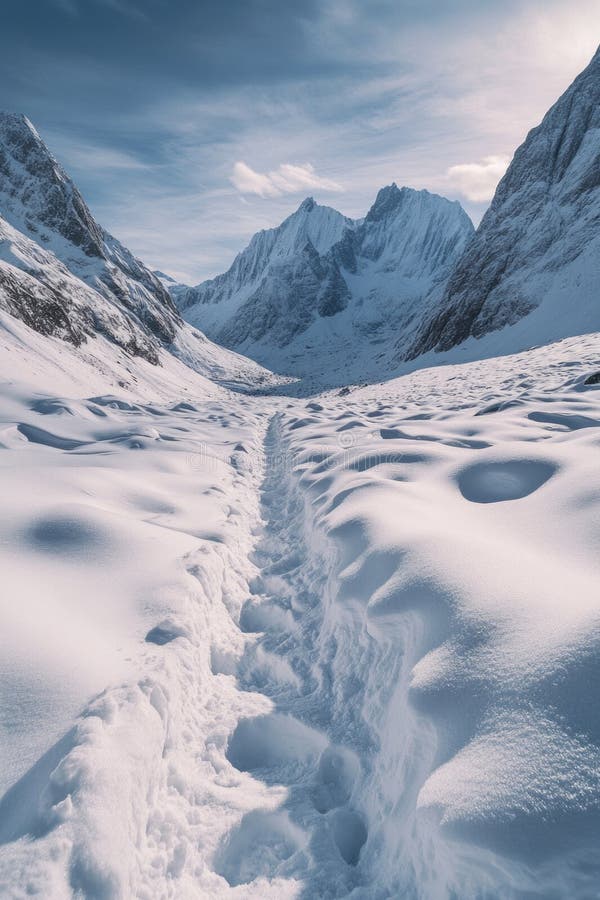 Snowy Mountain Path stock photo. Image of misty, climbing - 358582672