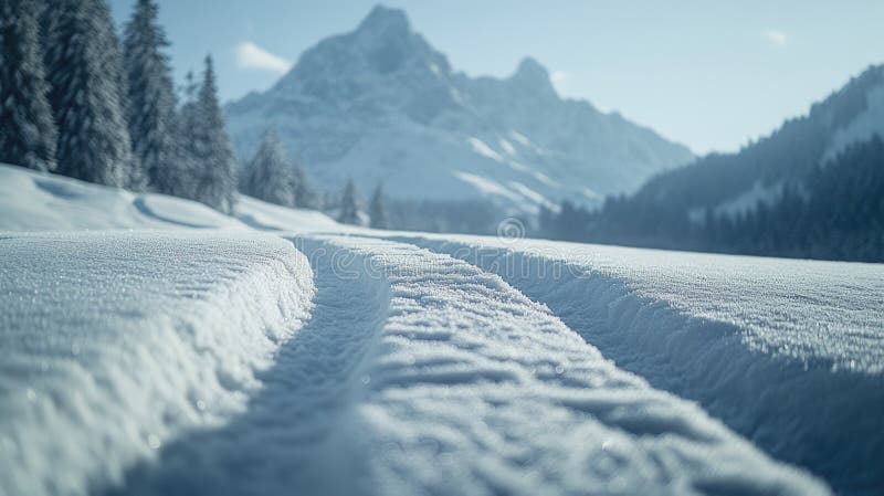 Snowy Mountain Path stock photo. Image of scenery, trail - 361034260