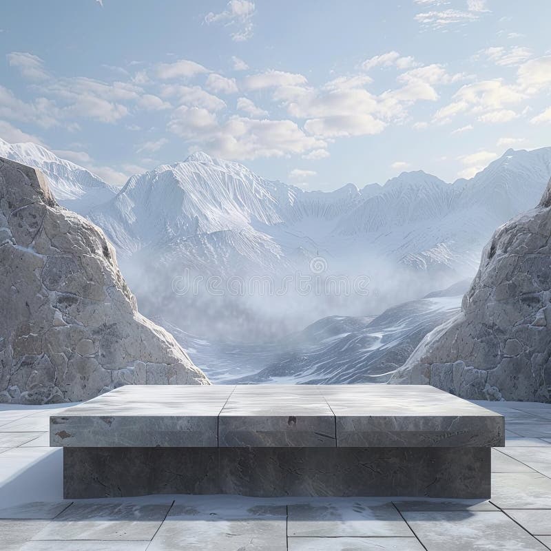 Snowy Mountain Peaks and Rectangular Stone Platform Stock Illustration ...