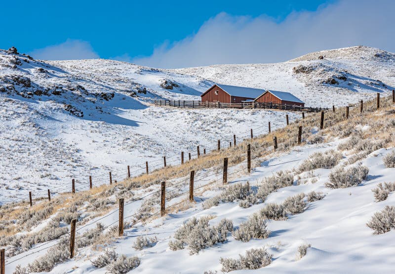 Snowy Mountain Ranch Winter Barn Landscape High Quality Image Stock ...